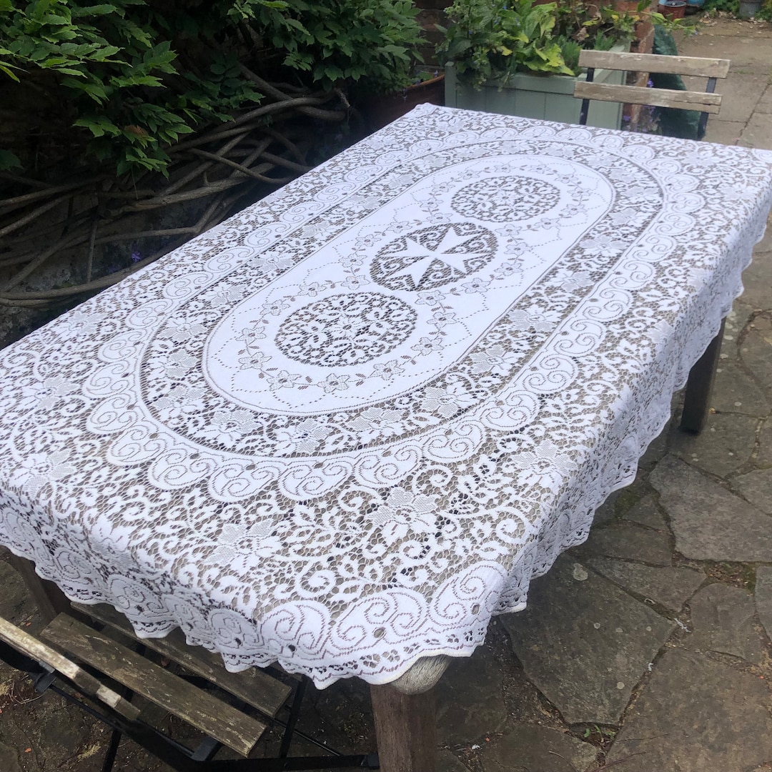 Vintage Large Lace Tablecloth Table Covering Genuine Nottingham Lace ...