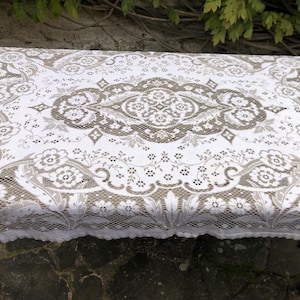 Vintage Large Lace Tablecloth Table Covering Genuine Nottingham Lace ...