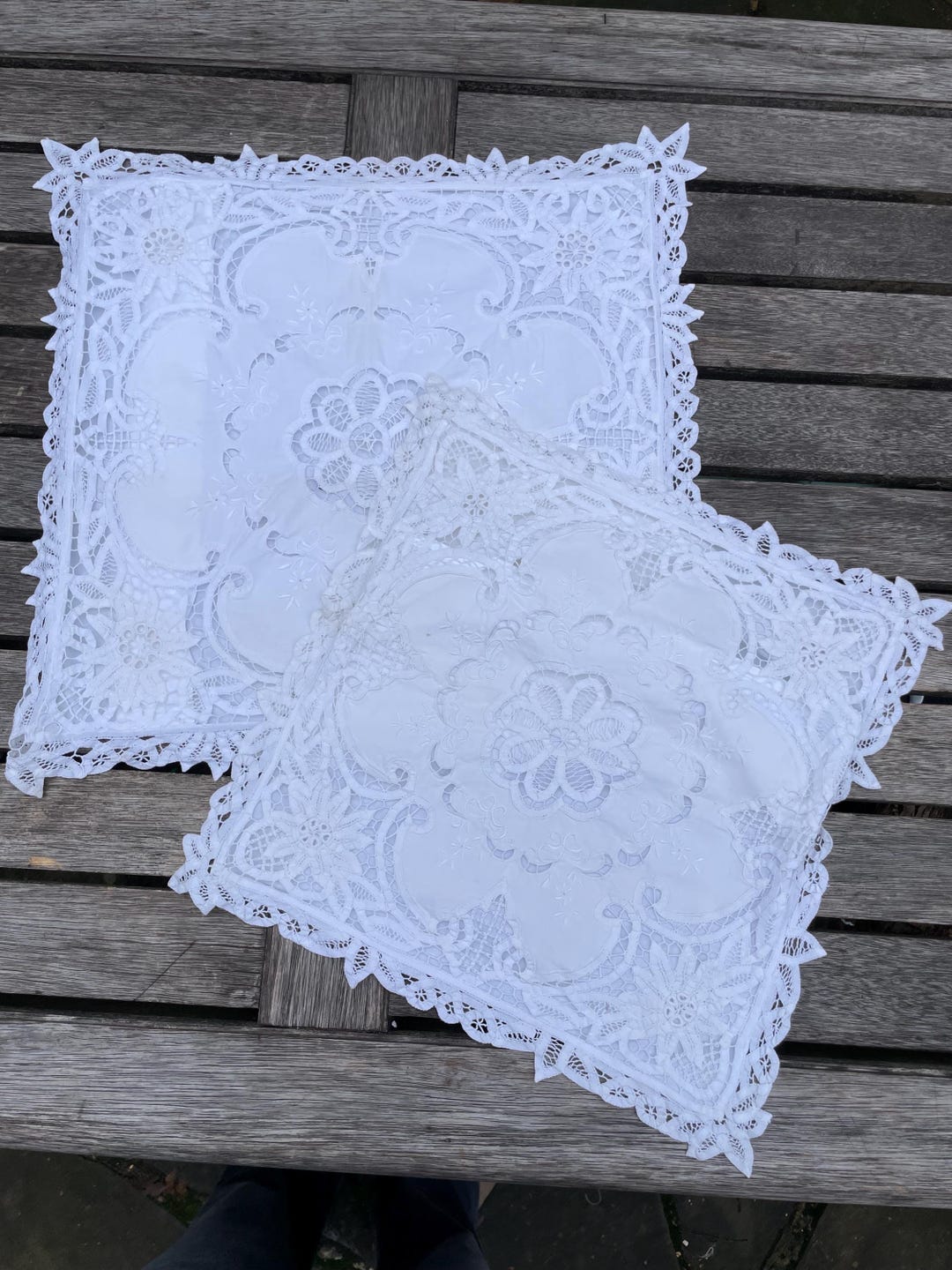 Set of 2 Vintage Battenberg Lace Hand Embroidered Cushions Cover ...