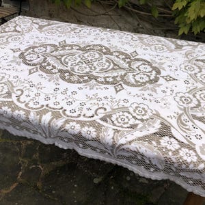 Vintage Large Lace Tablecloth Table Covering Genuine Nottingham Lace ...