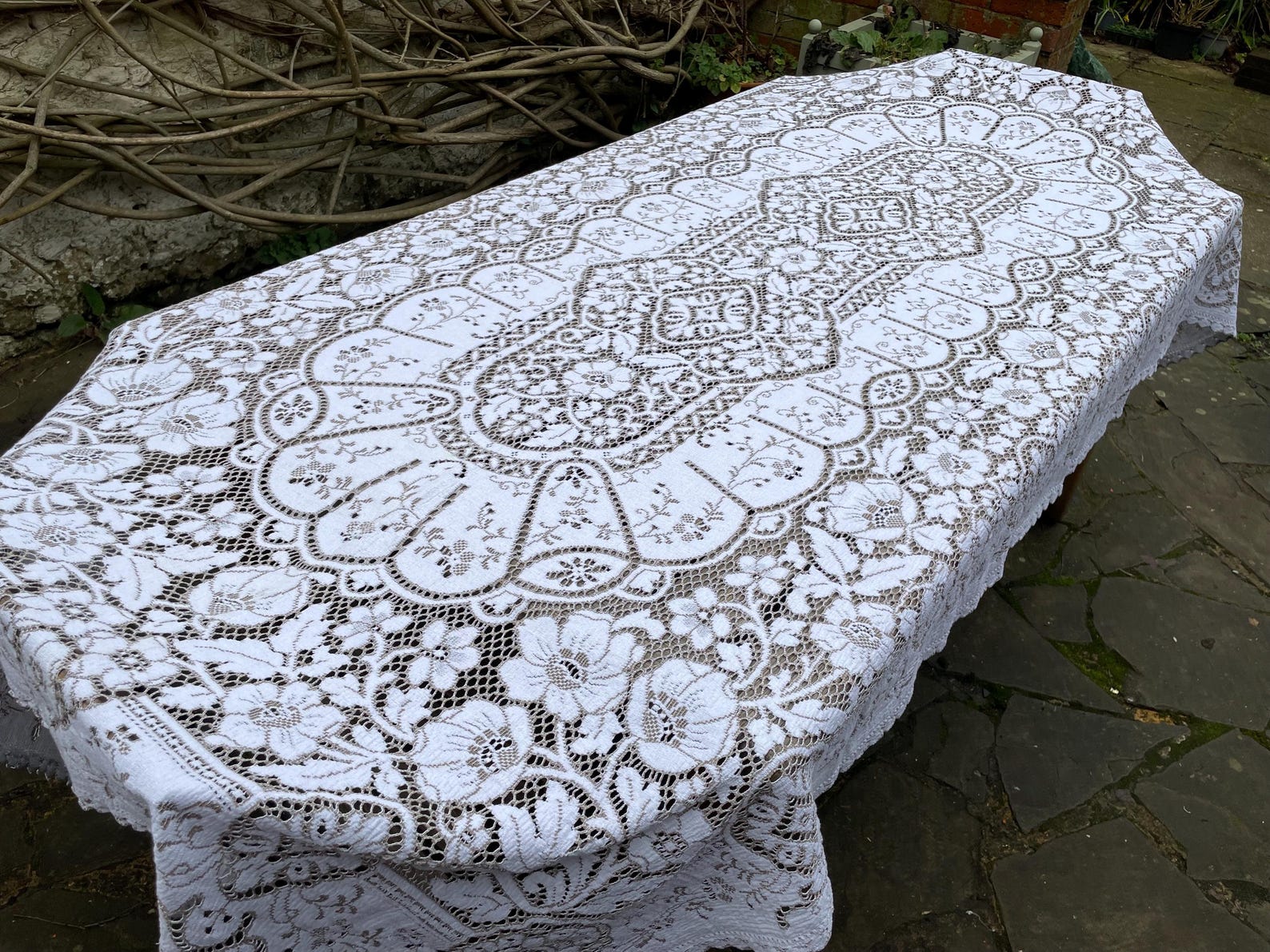 Vintage Large Lace Tablecloth Table Covering Genuine Nottingham Lace ...