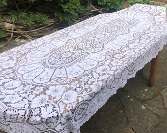 Vintage Large Lace Tablecloth Table Covering Genuine Nottingham Lace ...