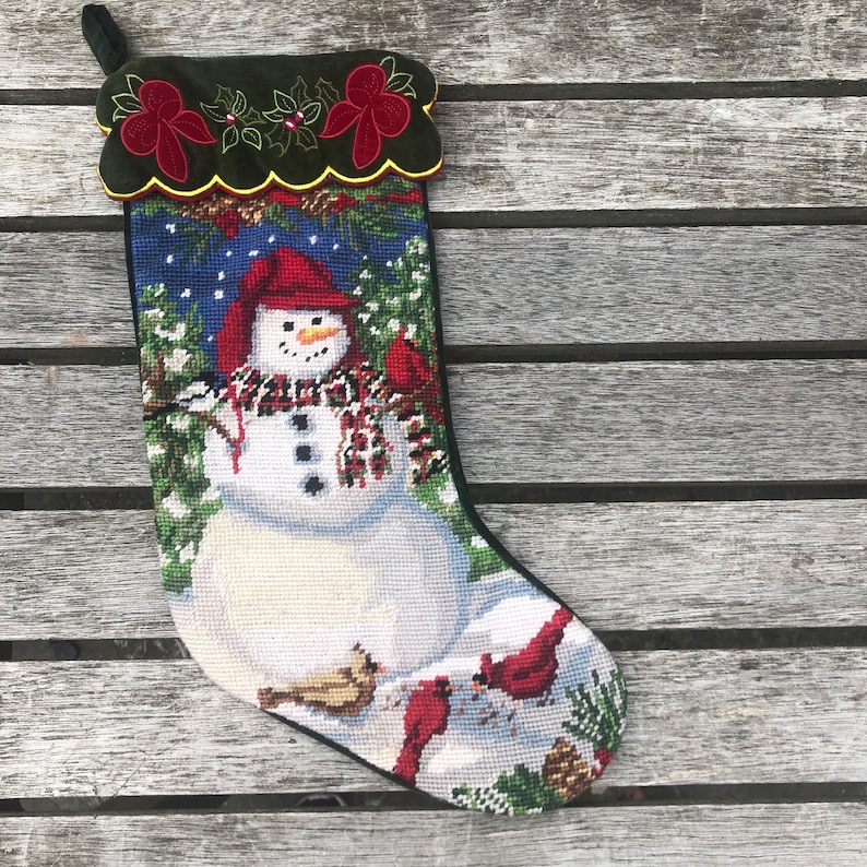 Vintage Christmas Wool Needlepoint Handmade Stockings, Holiday Stocking ...
