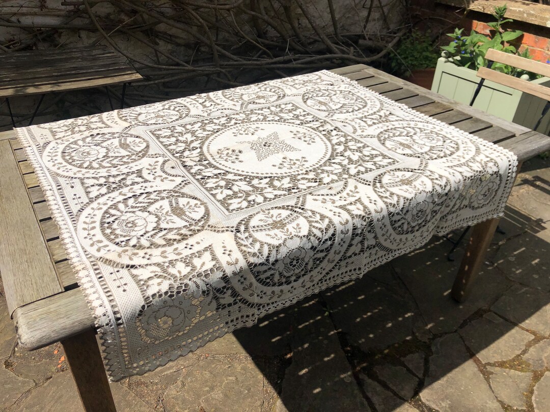 Vintage Large Lace Tablecloth Table Covering Genuine Nottingham Lace - Etsy