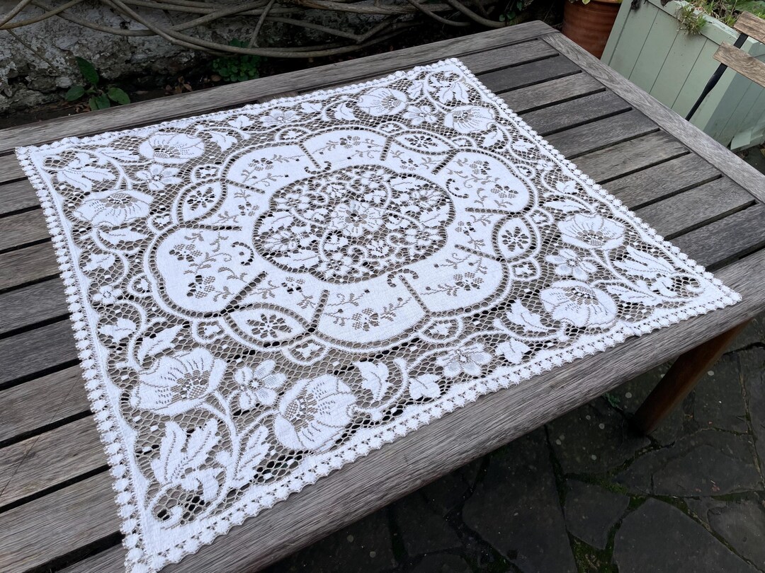 Vintage Large Lace Tablecloth Table Covering Genuine Nottingham Lace ...