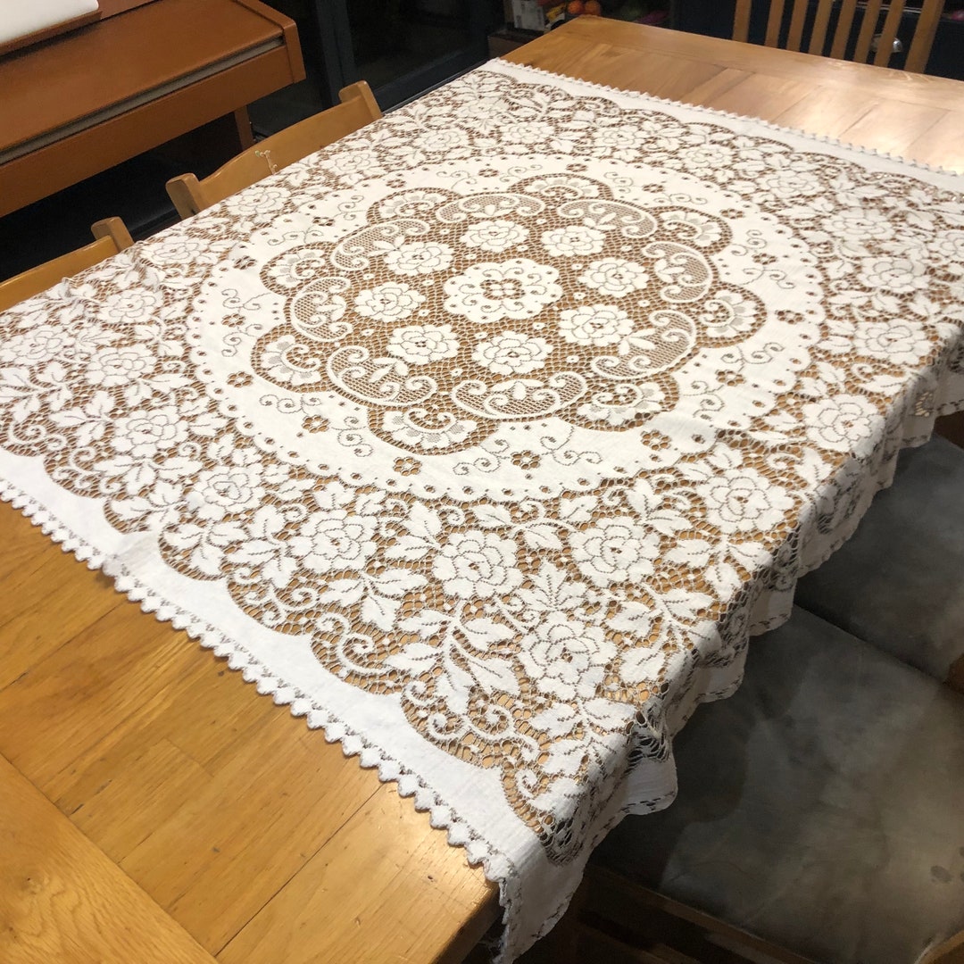 Vintage Cotton Lace Tablecloth Table Covering Tablecloth Nottingham ...