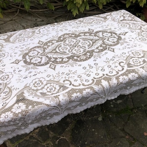 Vintage Large Lace Tablecloth Table Covering Genuine Nottingham Lace ...