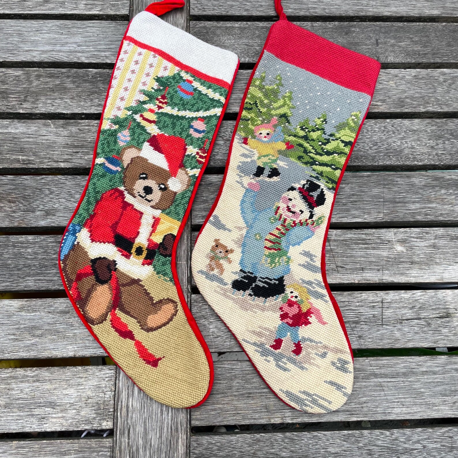 Vintage Christmas Wool Needlepoint Stocking, Holiday Stocking Teddy ...