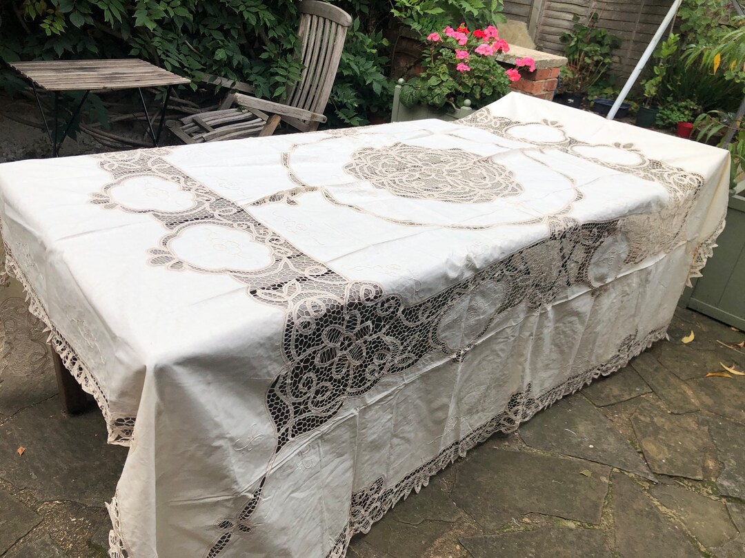 Extra Large Vintage 224cm X 256cm Battenburg Lace Handmade Embroidery ...