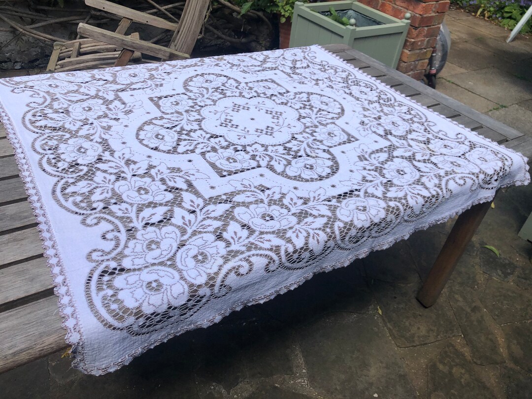 Vintage Cotton Lace Tablecloth Table Covering Tablecloth Nottingham ...