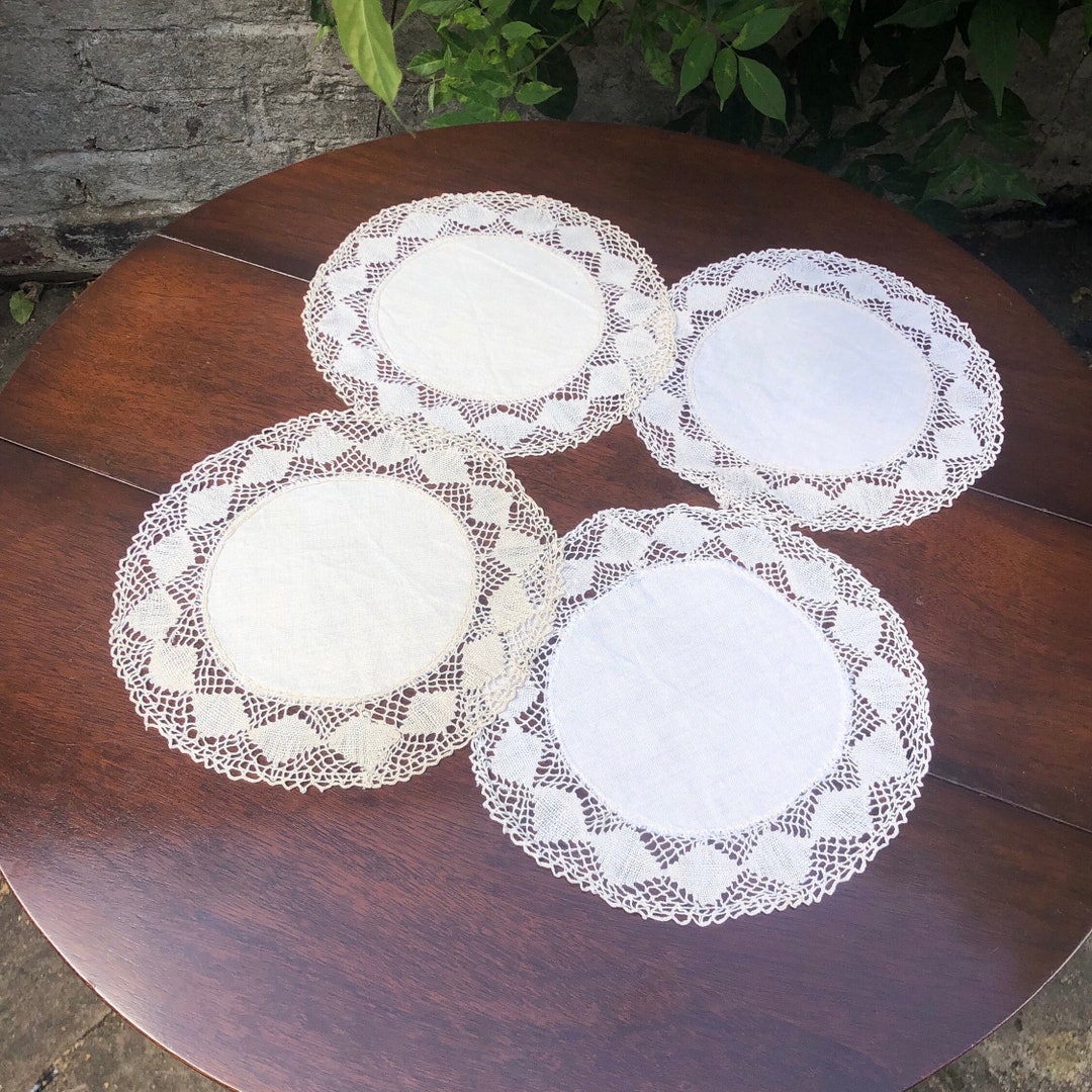 Vintage Set of 4 Hand-made Linen Lace Dressing Table Mats Linens Lace ...