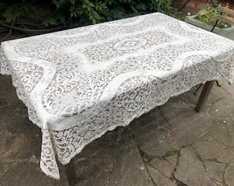 Vintage Large Lace Tablecloth Table Covering Genuine Nottingham Lace ...