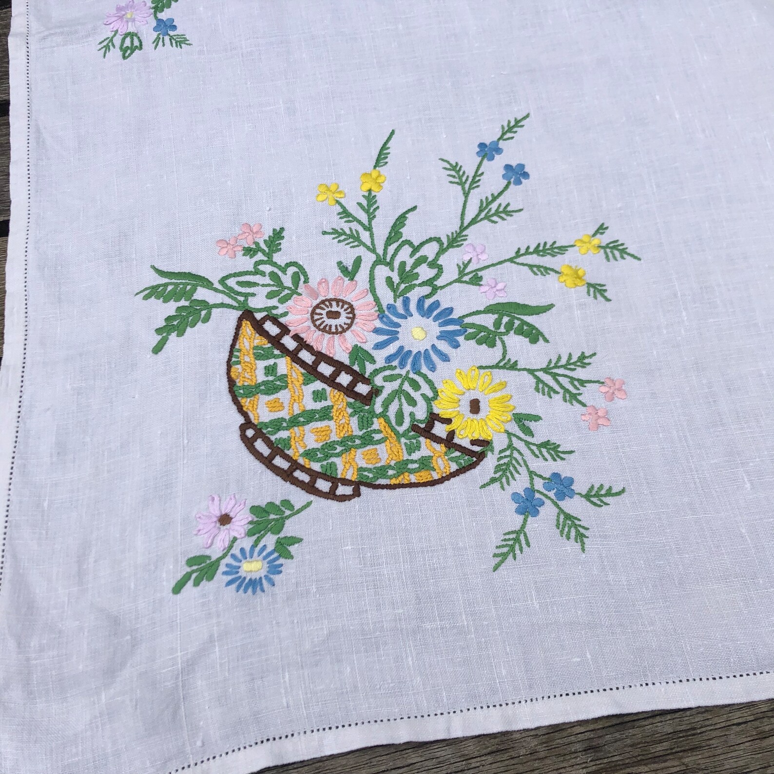 Vintage Hand Embroidered Linen Tablecloth Floral Pattern Tea Party - Etsy