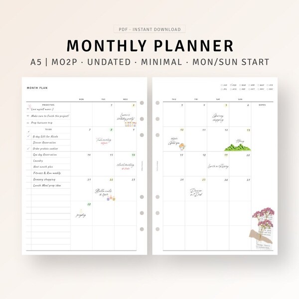 Month on Two Pages - Etsy