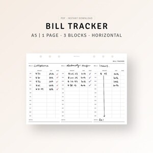 A5 Size Bill Tracker Printable Payment Reminder Financial - Etsy