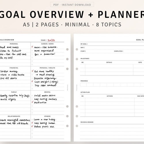 Goal Planner B6 Rings Printable Inserts Life Goal Setting - Etsy