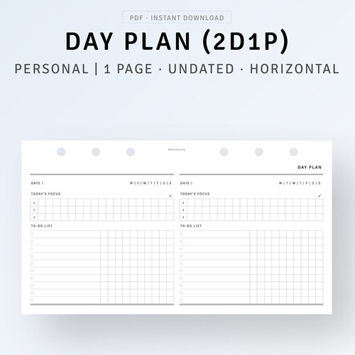 2 Days on 1 Page Personal Planner Inserts Printable Daily - Etsy