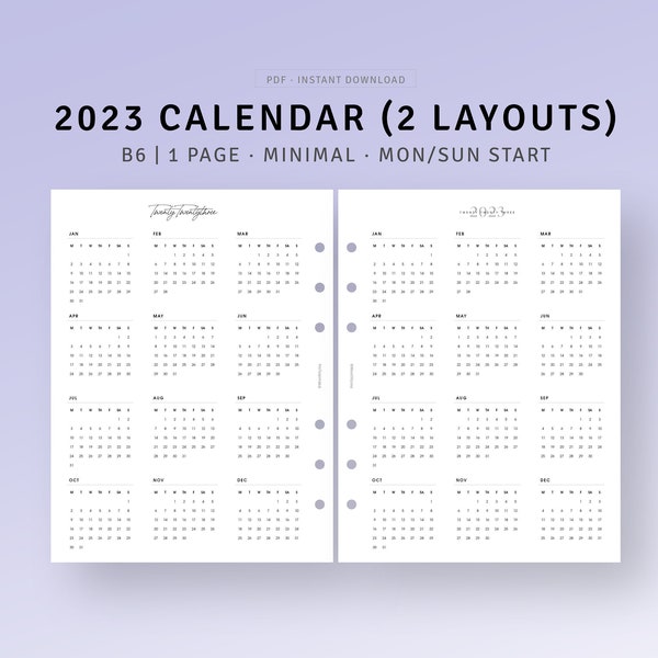 Printable B6 Calendar - Etsy