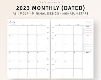 2023 Monthly Dated Printable - Etsy