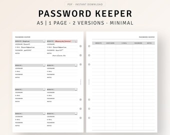 A4 US Letter Password Tracker Printable Fillable. - Etsy