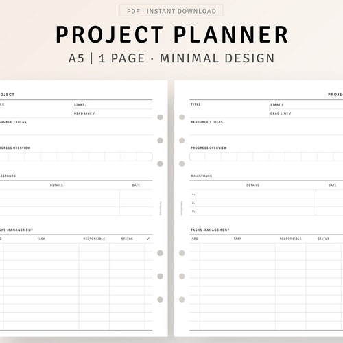 A5 Inserts Project Planner Tracker Printable Project - Etsy