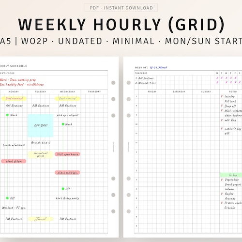 Weekly Hourly Schedule Template A5 Inserts Printable Weekly - Etsy