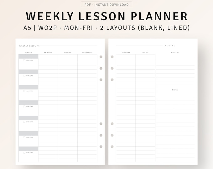 Undated Weekly Planner Printable Subject Planner Teacher Planner ...