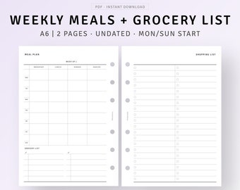 A6 Weekly Meal Planner Grocery List Printable Shopping - Etsy