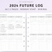 2024 Future Log Printable A6 Inserts, Quarterly Calendar, Year at A ...