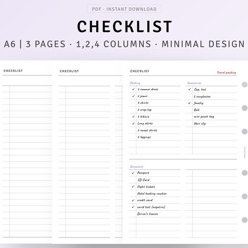 Checklist Sheet A6 Printable Planner Inserts to Do List - Etsy