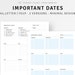 Yearly Important Dates Printable A4/letter Inserts, Birthday Parties ...