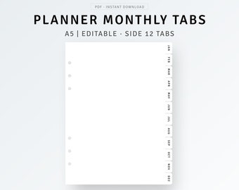 Tabbed Monthly Dividers Printed Monthly Designs With Mylar - Etsy