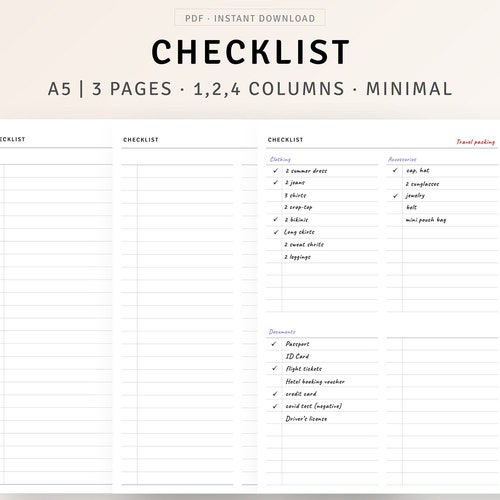 Checklist Template B6 Printable Inserts Recurring Tasks Get - Etsy UK