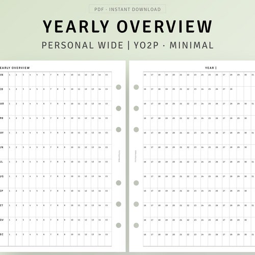 Yearly Overview Printable Yearly Planner on One Page Year at | Etsy