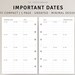 Important Dates Printable FC Compact Inserts Birthday Event - Etsy