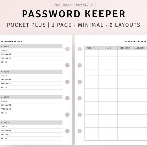 Printable Password Log Pocket XL Password Keeper Password - Etsy