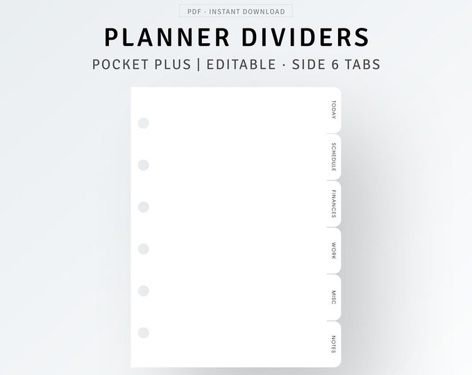A6 Editable Dividers Template for Planners, Printable Custom Divider ...