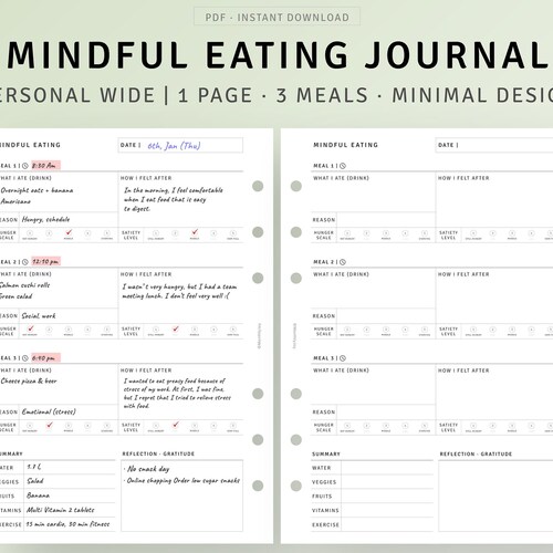 Mindful Eating Food Journal Tracker Printable Food Allergy - Etsy