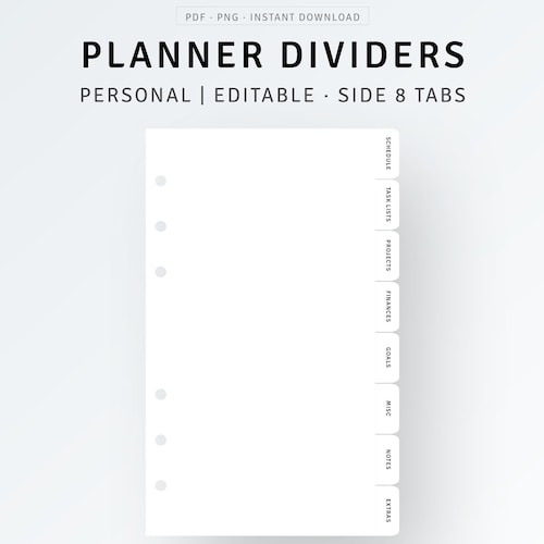 Personal Planner Dividers Printable Template PDF PNG - Etsy