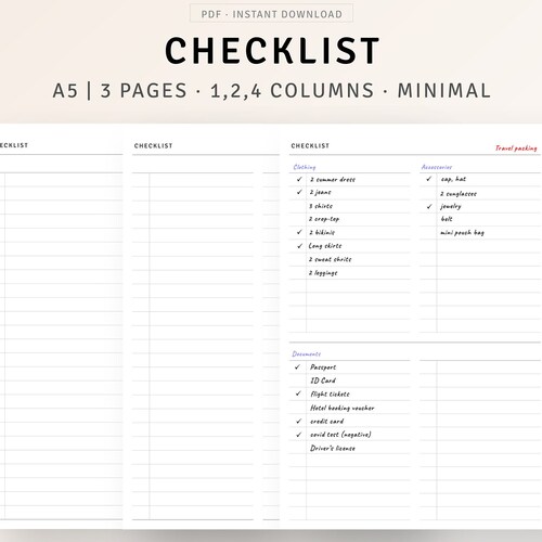 A5 Inserts Checklist Template Printable Get It Done List - Etsy