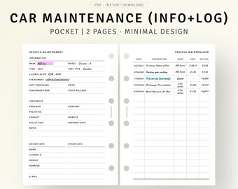 Vehicle Information Log Printable Car Info Sheet Minimalist Insert ...