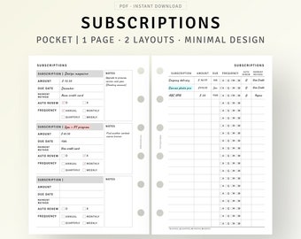 Printable Subscription Tracker Subscription Log Expense - Etsy