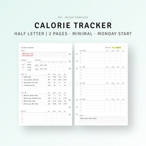 Daily Calorie Tracker Half-letter Inserts Printable, Diet Food Log ...