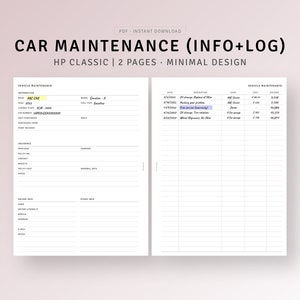 Car Maintenance Checklist HP Classic Inserts Printable Car Repair List ...