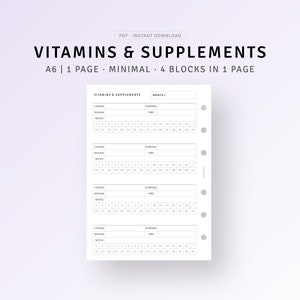 A6 Size Medication Log Tracker Printable Vitamin Supplement - Etsy