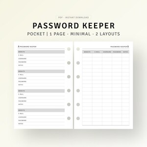 Password Tracker Printable Pocket Size Inserts Password Log | Etsy