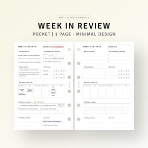 Weekly Review Pocket Planner Inserts Printable Week Reflection Journal ...