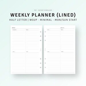 Undated Weekly Planner Pdf Half Letter Inserts Printable, Week on Two ...