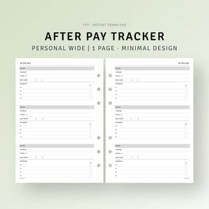 After Pay Tracker Personal Wide Inserts Printable, Payment Tracker ...