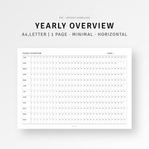 Year at A Glance A4/letter Size Planner Printable Yearly Planner PDF ...